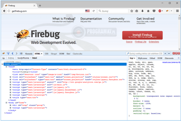 Firebug - Narzędzie do analizowania, edycji i monitorowania kodu HTML, CSS i JavaScript w ...